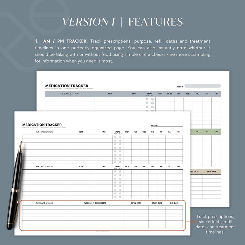 Medication Tracker Printable | Medicine Log, AM PM Refill Reminder ...
