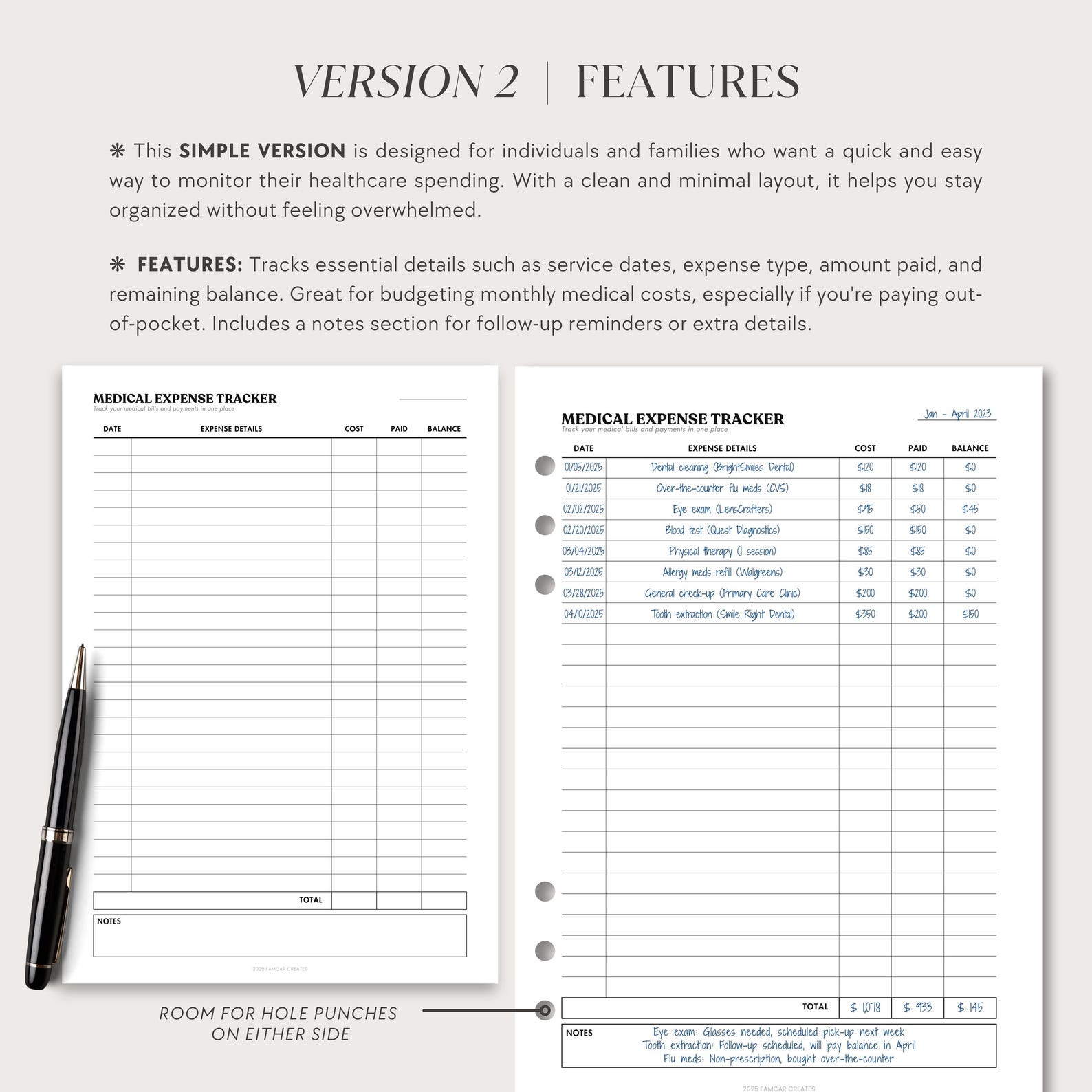 Medical Expense Tracker, Printable Hospital Bills, Health Budget Tracker | Insurance, Medical ...