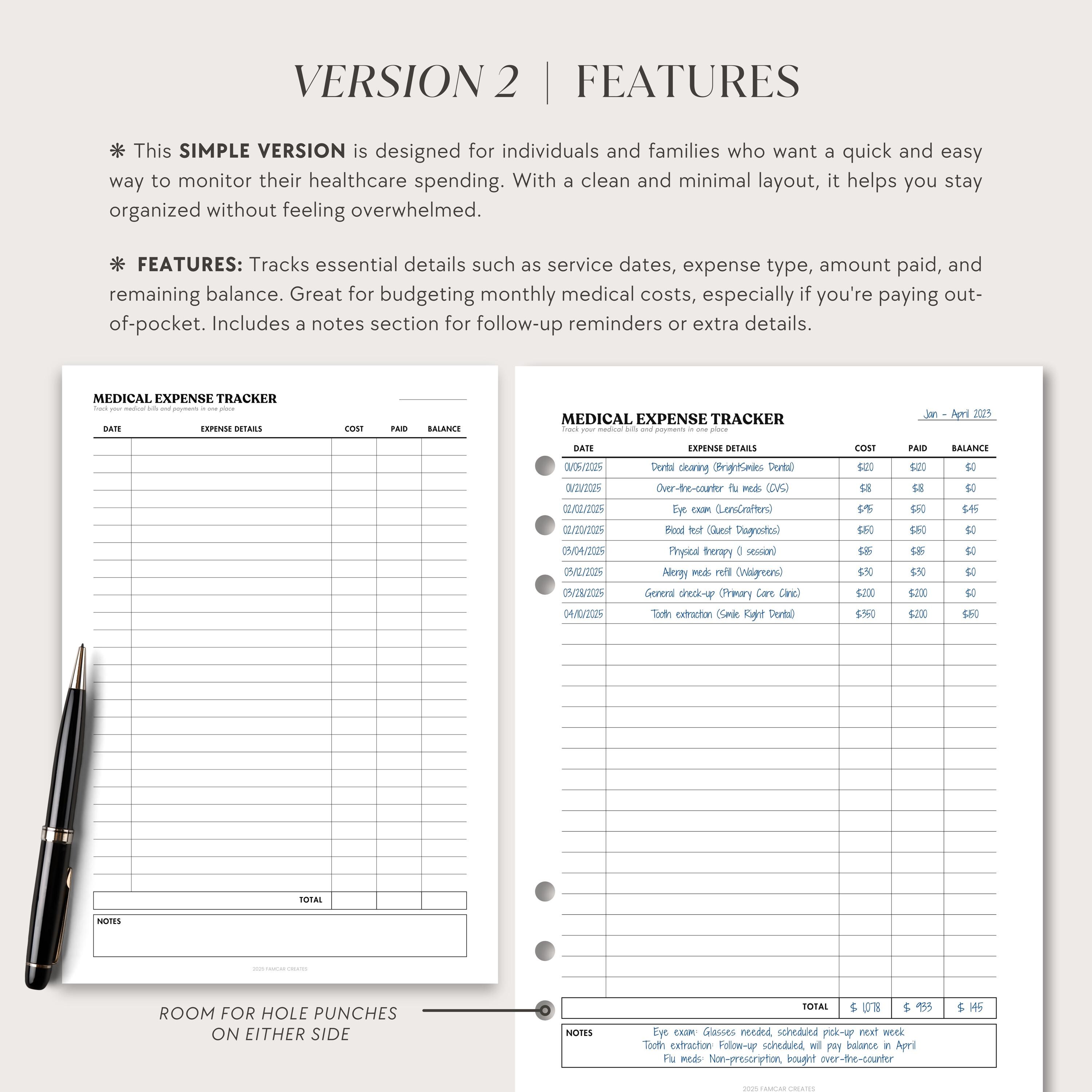 Medical Expense Tracker, Printable Hospital Bills, Health Budget ...