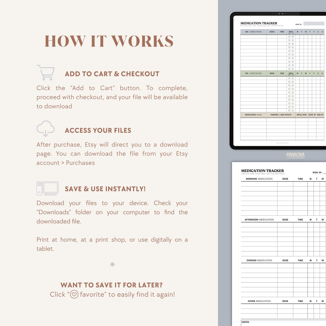 Printable Medication Tracker: AM PM Log, Refill Reminder, Caregiver ...