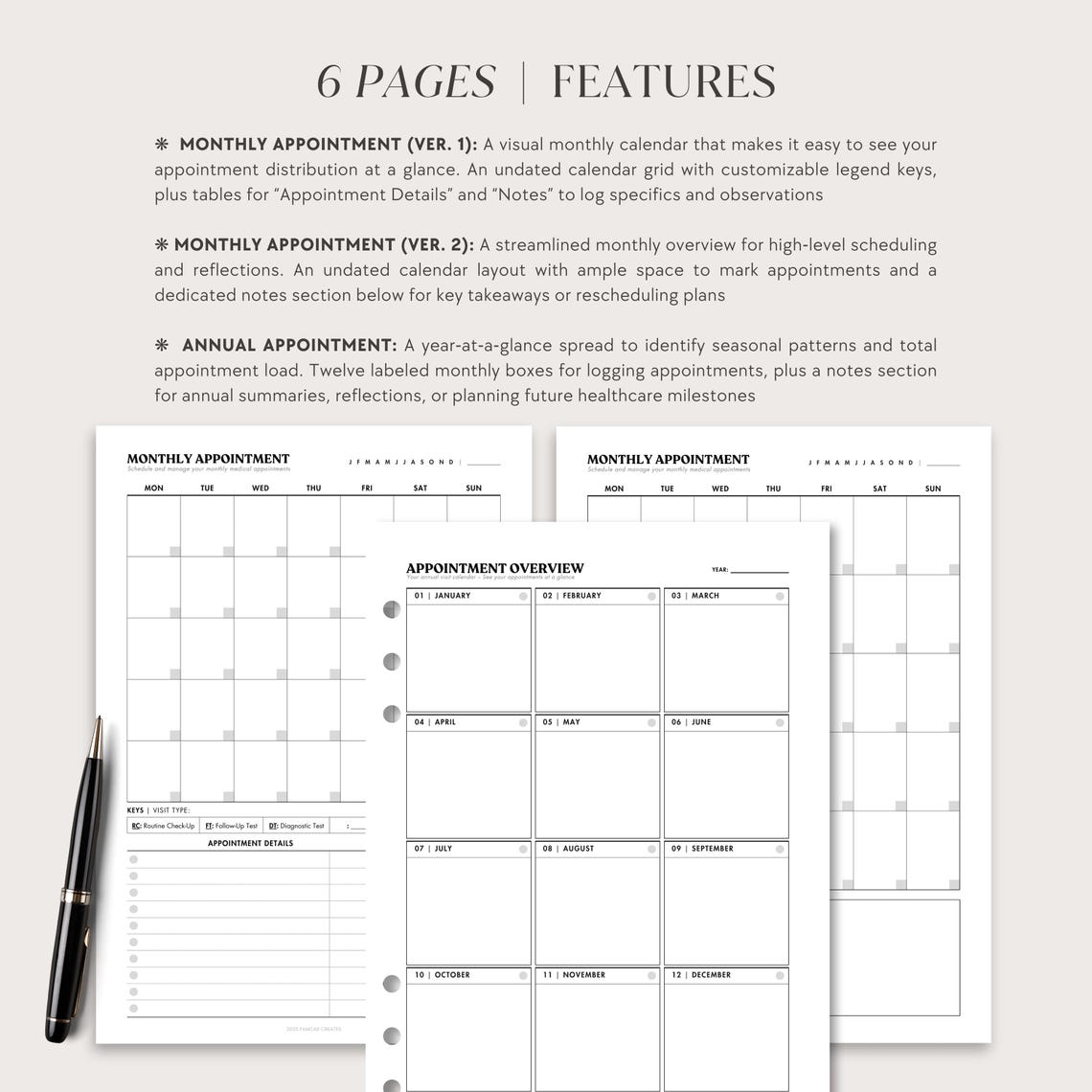 Medical Appointment Tracker Printable | Monthly & Yearly Appointment ...