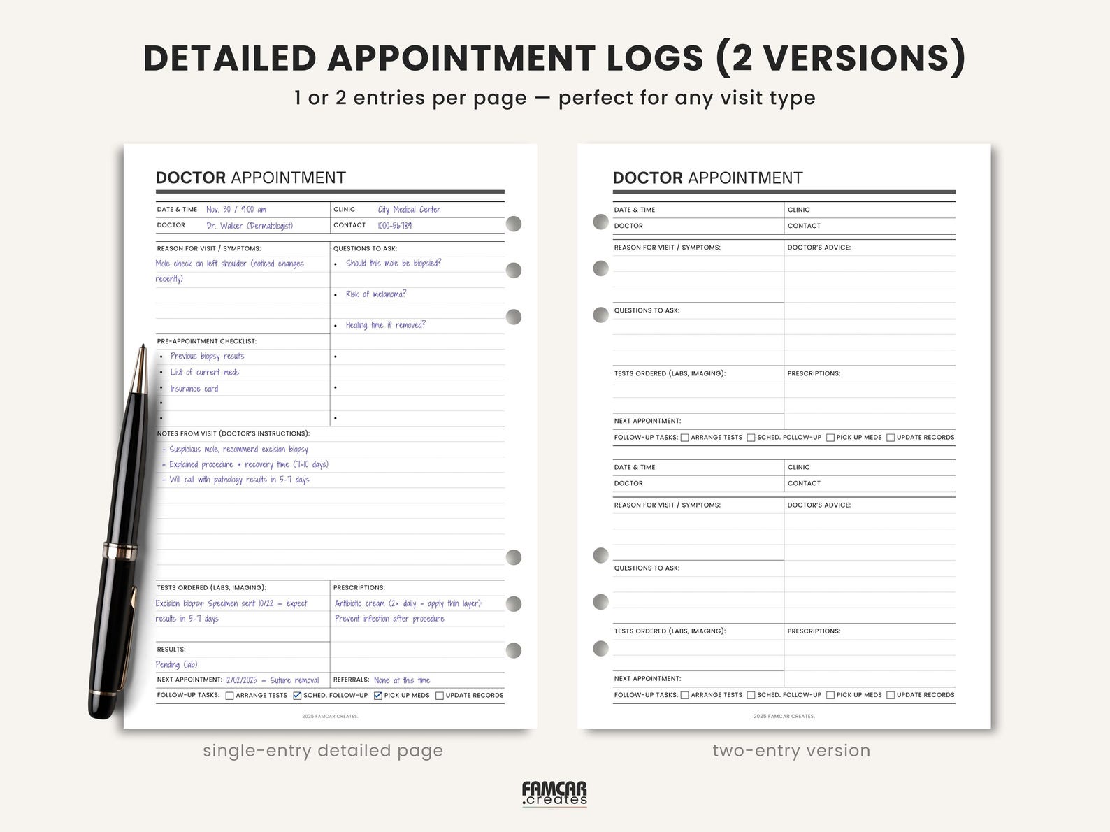 Doctor Appointment Planner Printable Medical Appointments Tracker ...