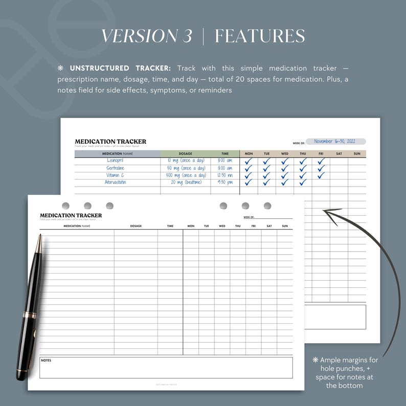 Medication Tracker Printable | Medicine Log, AM PM Refill Reminder ...
