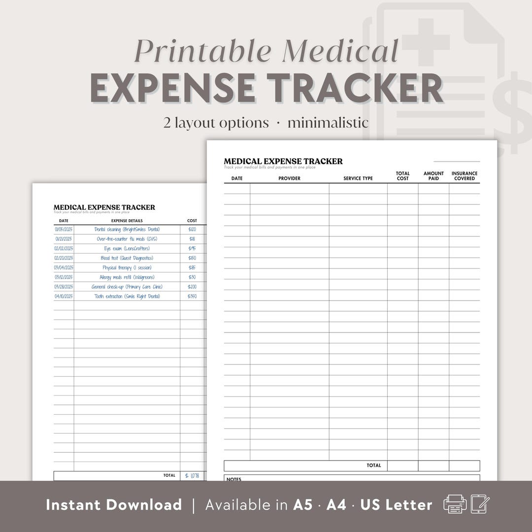 Medical Expense Tracker, Printable Hospital Bills, Health Budget ...