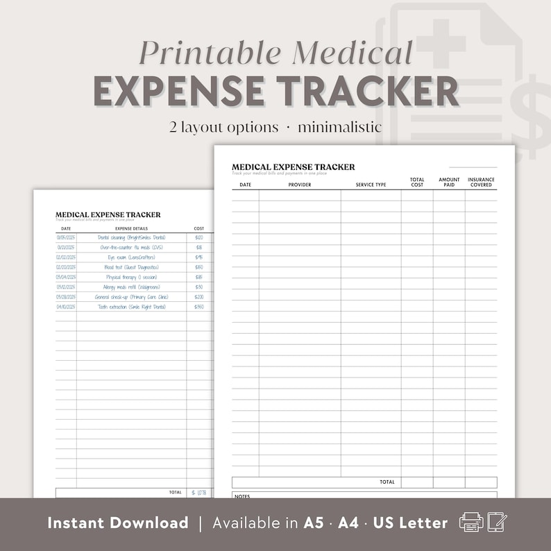 Medical Expense Tracker, Printable Hospital Bills, Health Budget ...