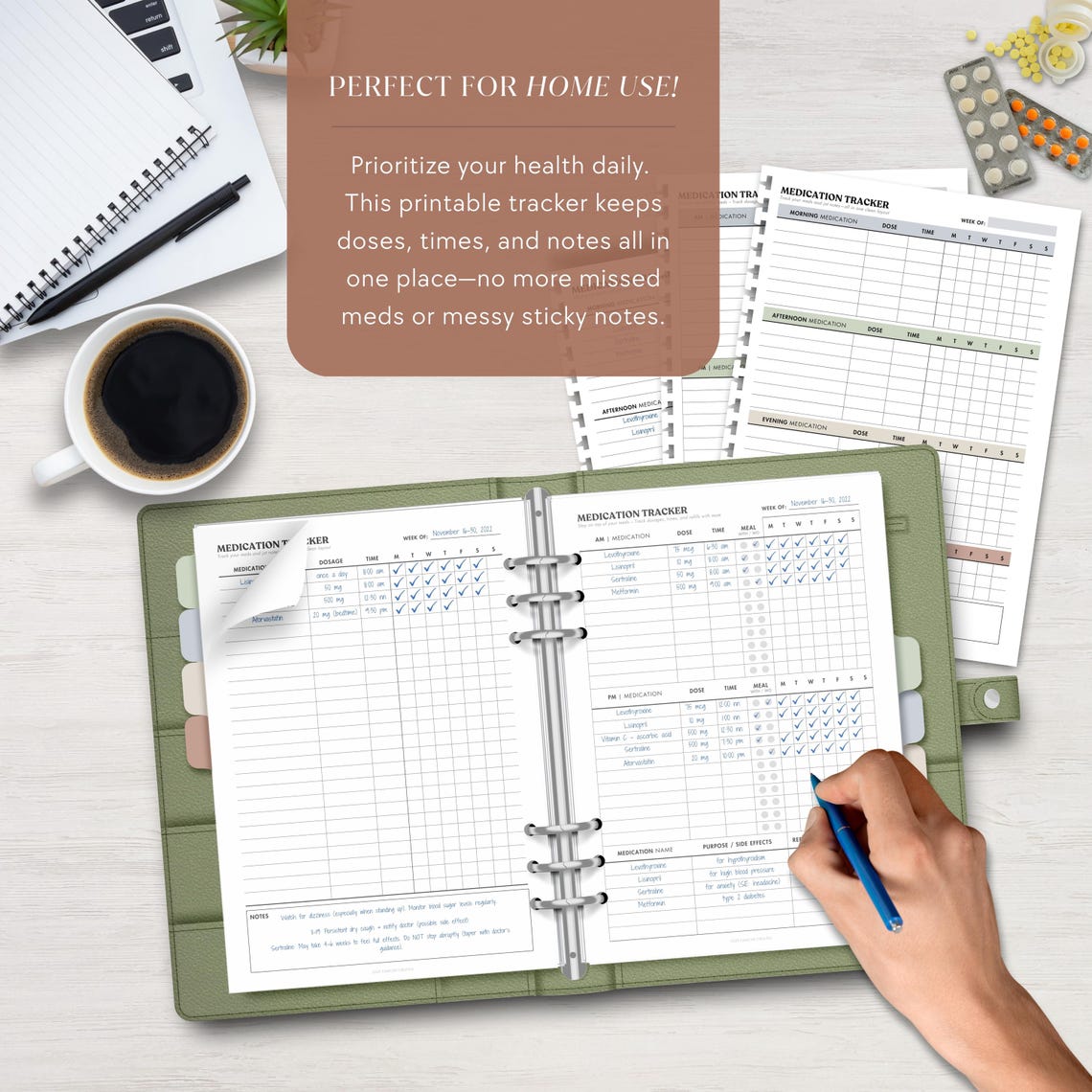 Printable Medication Tracker: AM PM Log, Refill Reminder, Caregiver ...
