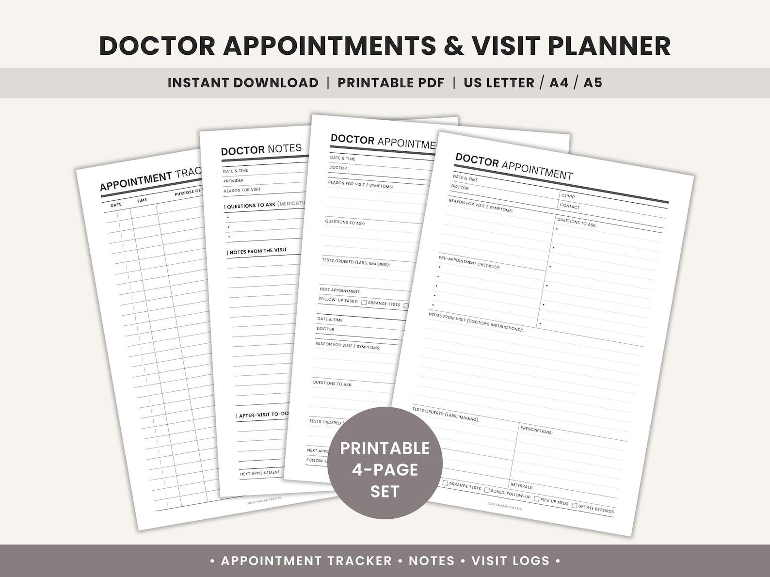 Doctor Appointment Planner Printable Medical Appointments Tracker ...