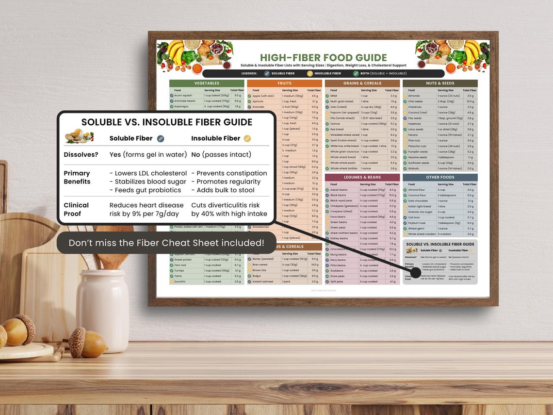 High Fiber Food List Printable, Soluble Fiber & Insoluble Fiber Chart ...