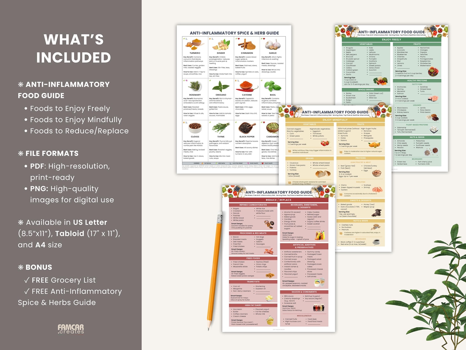 Anti Inflammatory Food List Printable Guide for Arthritis, Metabolic ...