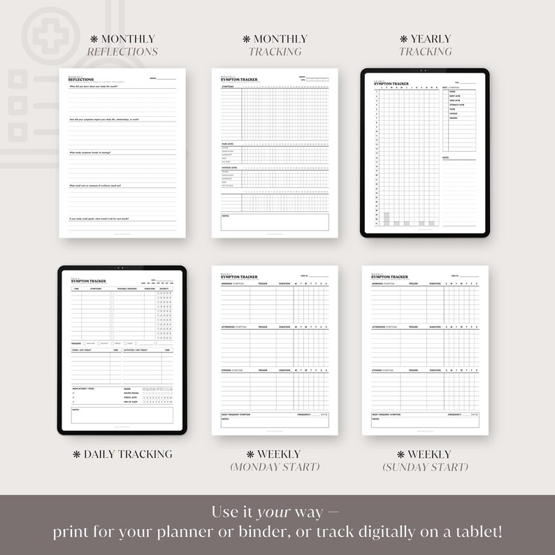 Symptoms Tracker Bundle | Printable Daily, Weekly, Monthly, Yearly ...