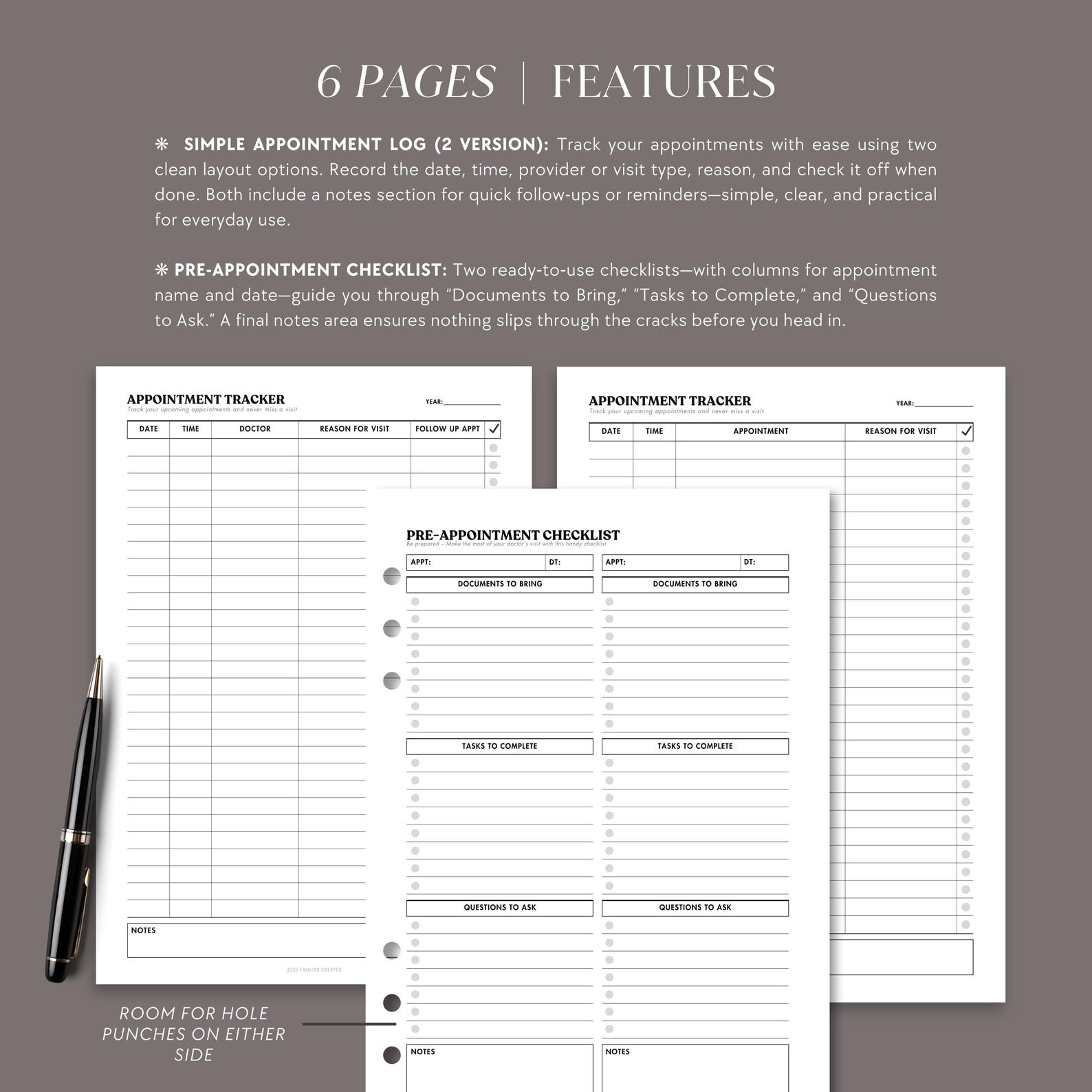 Medical Appointment Tracker Printable | Monthly & Yearly Appointment ...