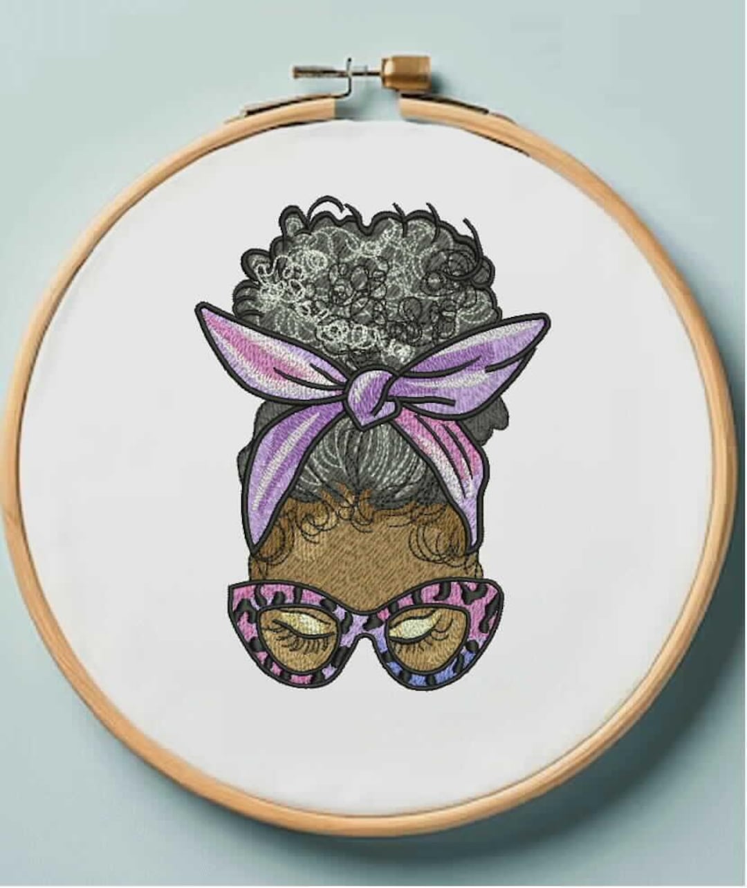 Afro Woman Embroidery Design: Messy Hair, Bandana (digital Download) - Etsy