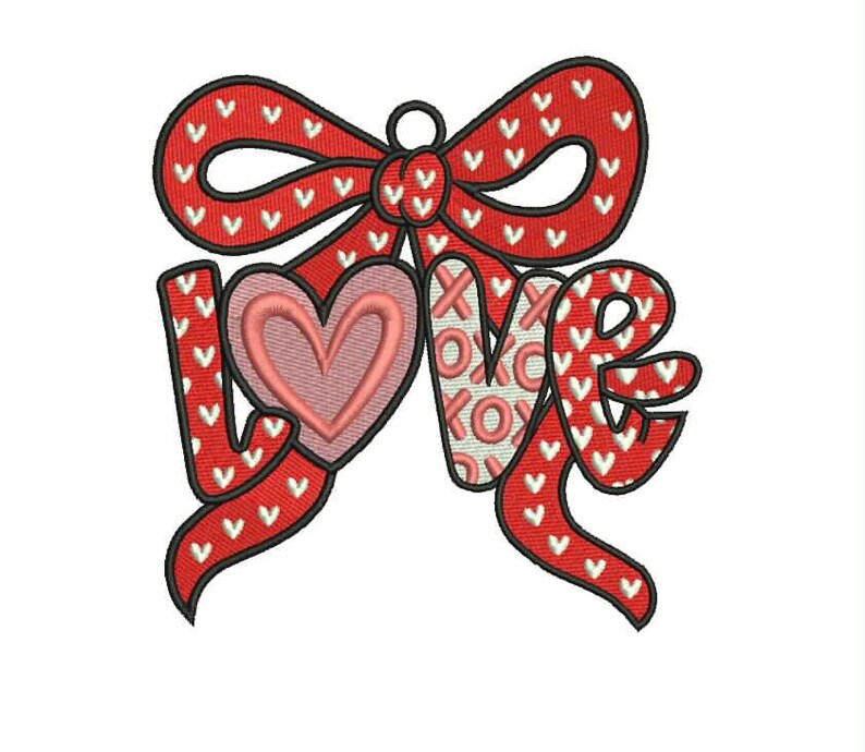 Love Bow Heart Embroidery Design | Valentine's Day File (digital ...