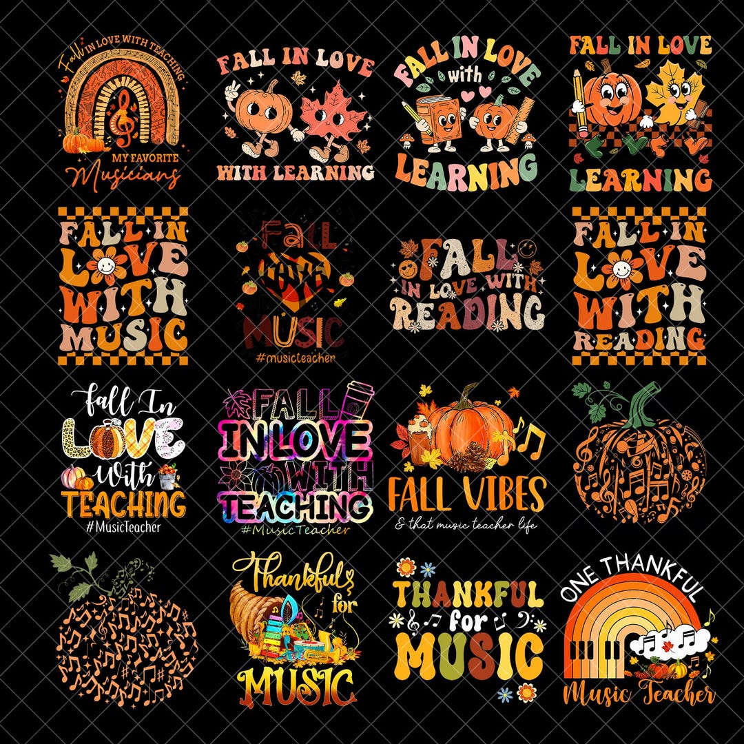Retro Teacher Music Fall PNG Bundle, Fall in Love With Learning ...