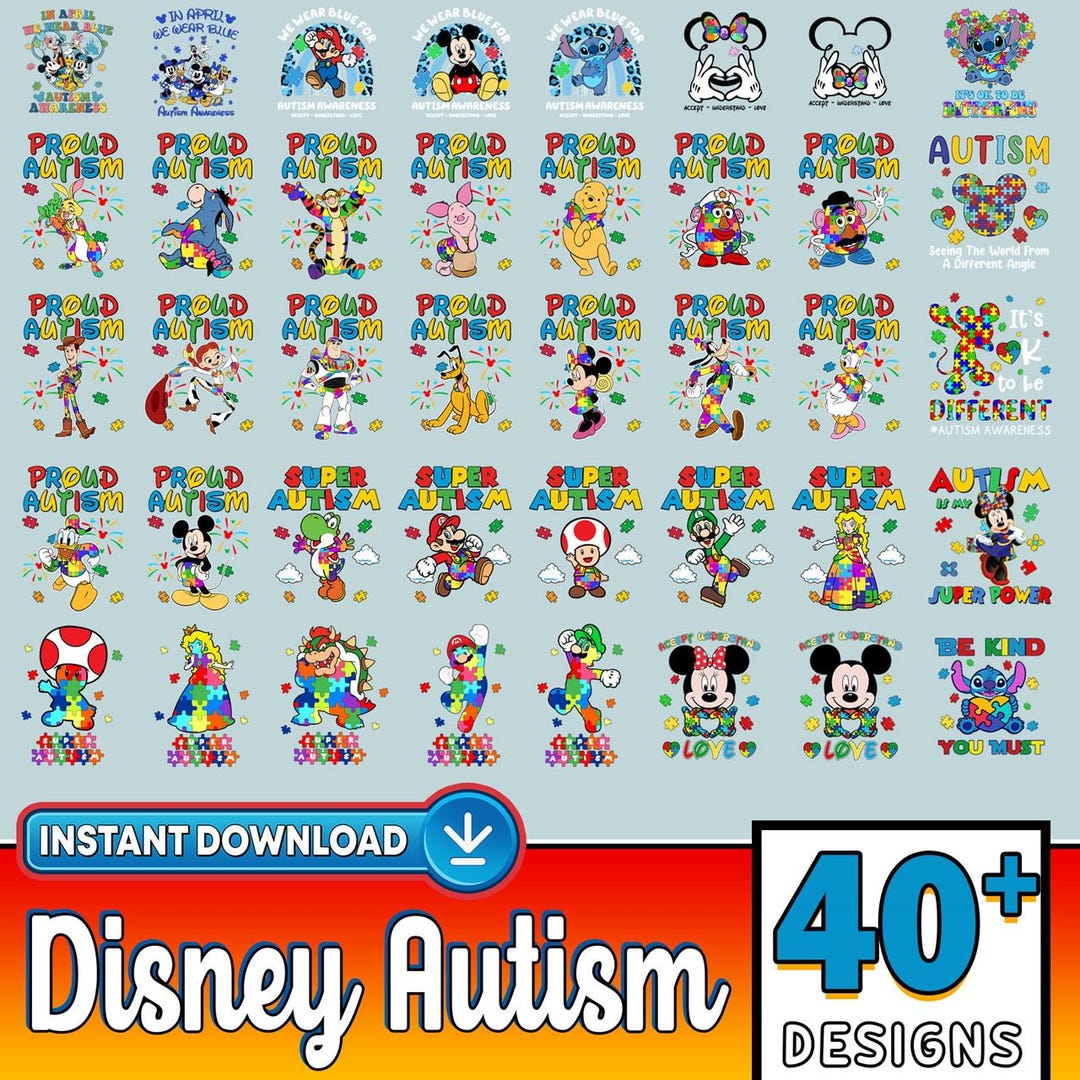 Disneyland Autism Awareness Bundle Png, Cartoon Autism Awareness Png ...