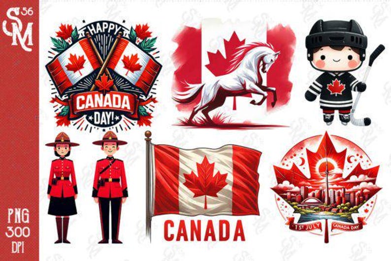 Watercolor Canada Day Clipart, 20 PNG Canada Day Clip Art, Commercial ...