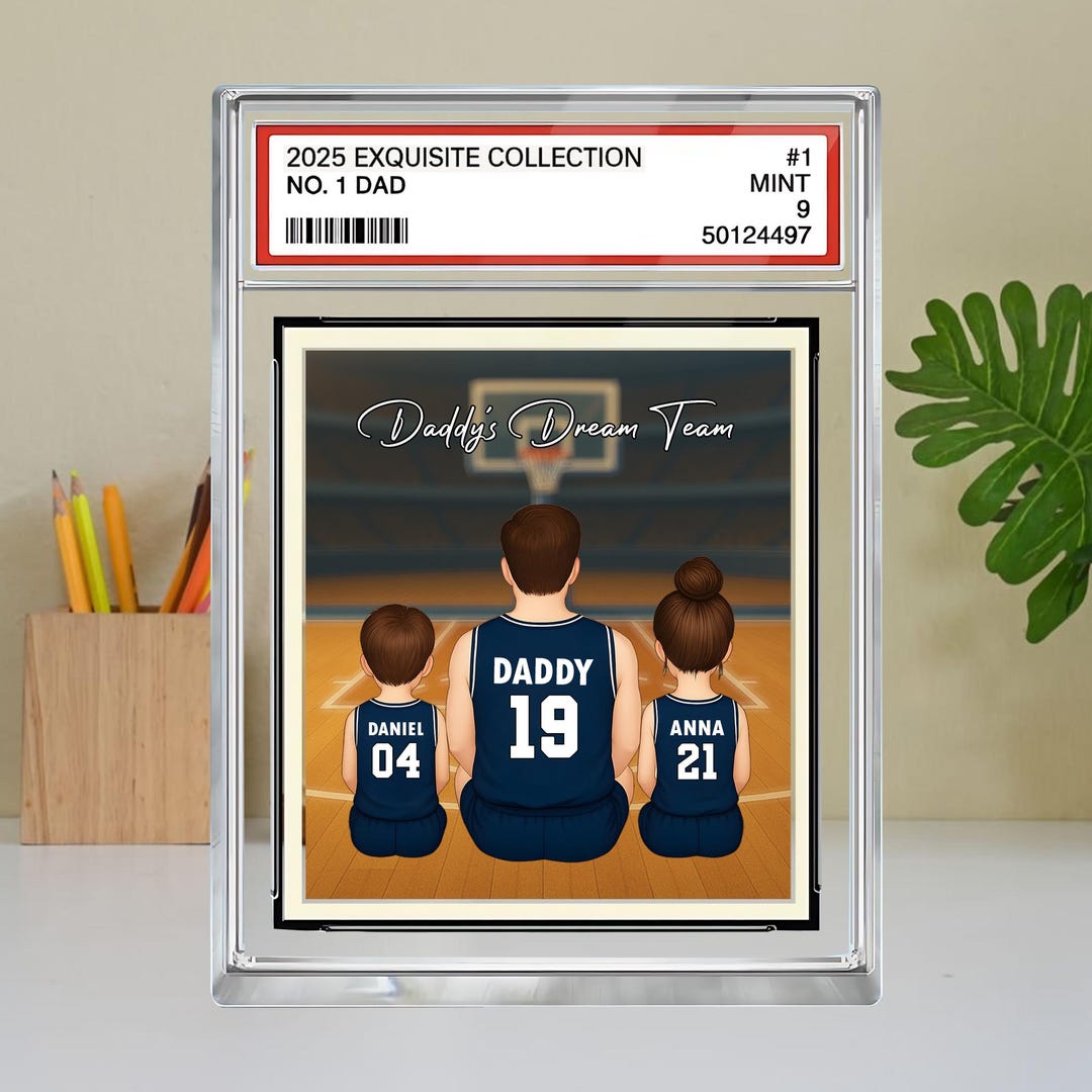 Basketball Daddy's Dream Team No. 1 Dad Man & Kids Sitting Trading Card ...