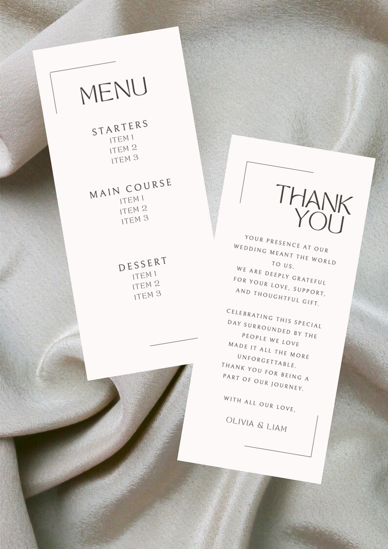 Editable Wedding Menu Card Template Minimalist Printable Reception Menu ...