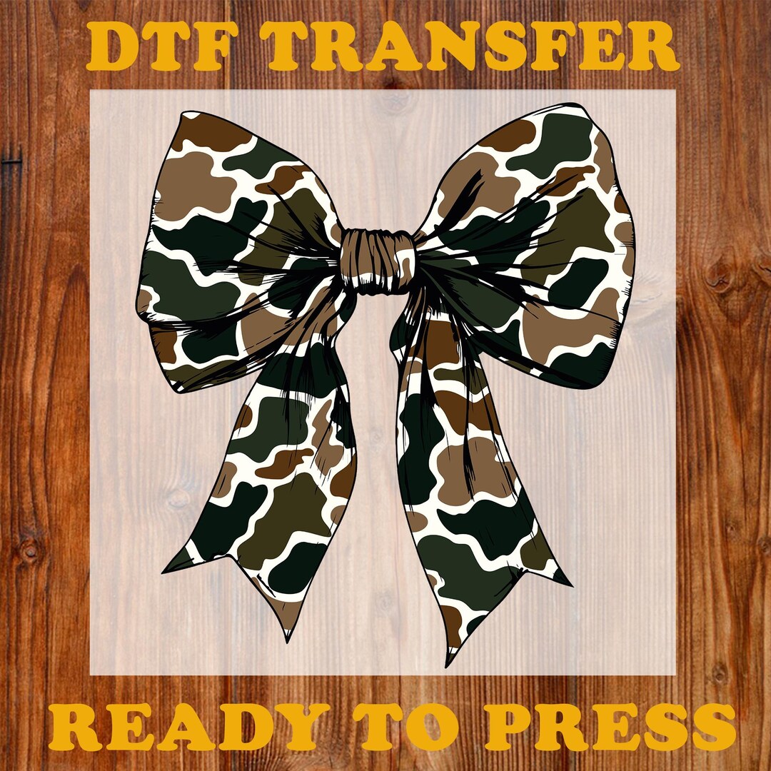 Camo Coquette Bow Ready to Press DTF, Duck Hunting Bow DTF Transfer ...