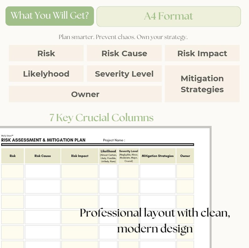 Risk Assessment & Mitigation Plan Template (printable PDF – A4 ...