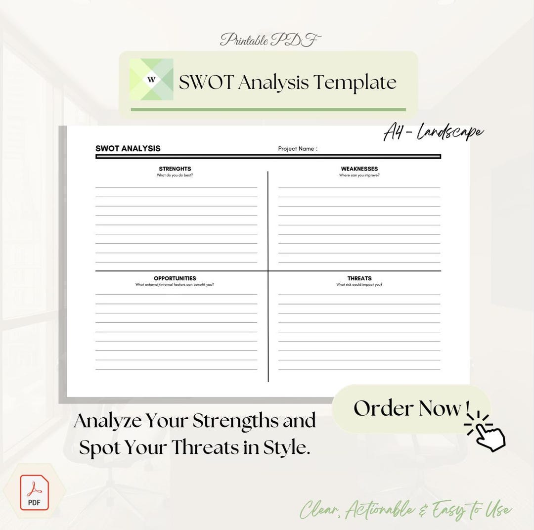 SWOT Analysis Template Printable | A4 Landscape PDF | Strategic ...