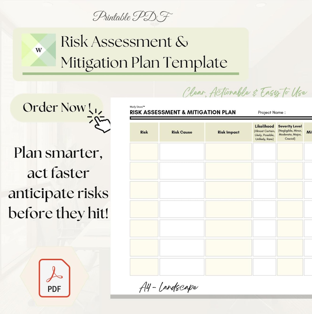 Risk Assessment & Mitigation Plan Template (printable PDF – A4 ...