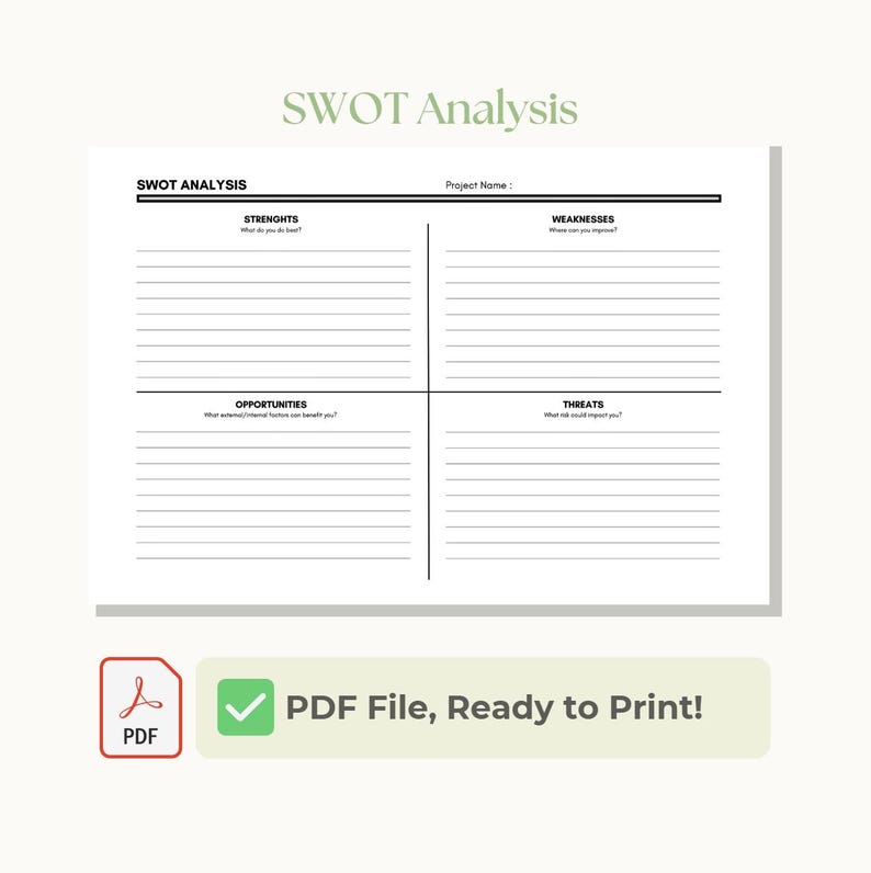 SWOT Analysis Template Printable | A4 Landscape PDF | Strategic ...