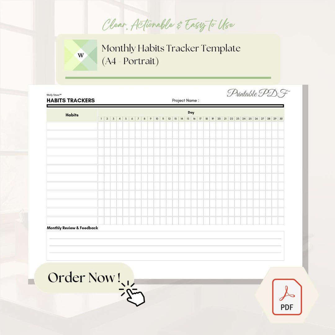Monthly Habit Tracker Printable – 30 Day Checklist PDF | Daily Routine ...