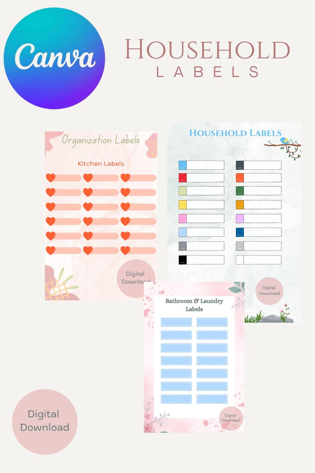Household Editable Label Prints, Kitchen Labels, Bathroom Labels ...