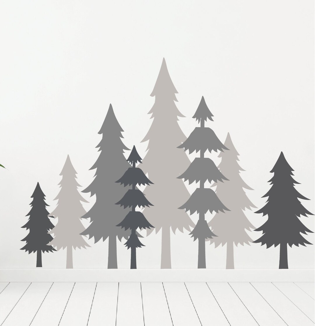 Pine Forest Wall Mural, Pine Tree Vinyl Decals, Forest Wall Decals, Pine Tree Nursery Decor ...