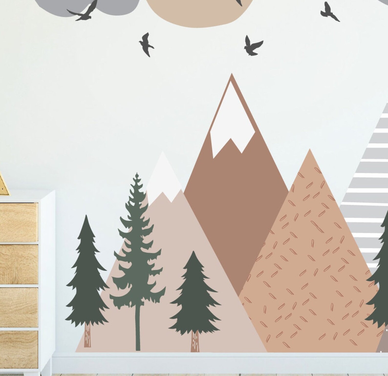 Nursery Wall Decals, Neutral Geometric Mountain Pine Forest Wall Decal ...