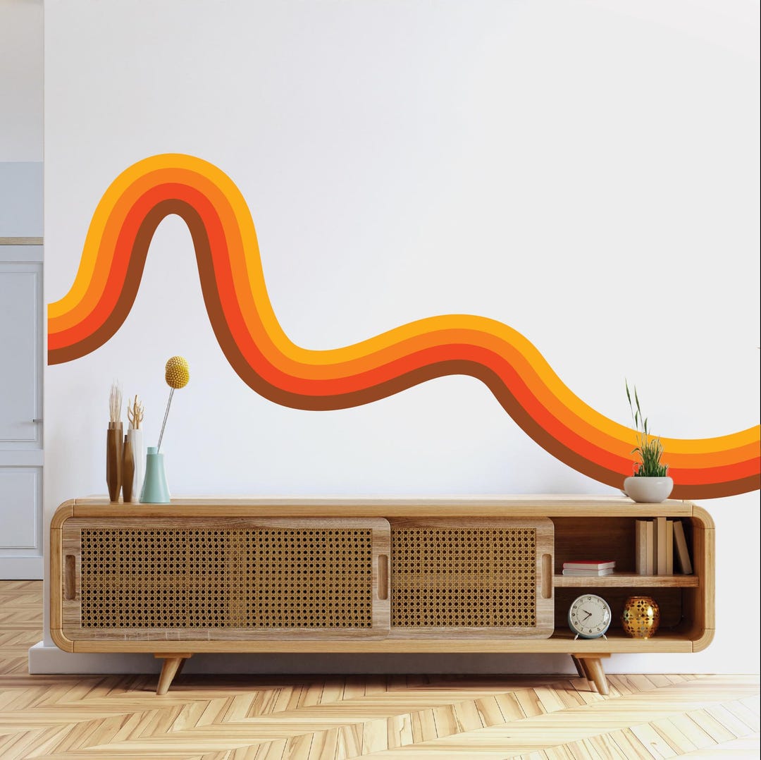 70's Inspired Retro Wall Decal Orange and Brown Peel and Stick Vinyl ...