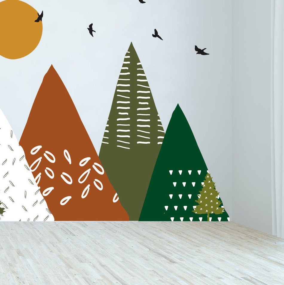 Wall Decals, Boho Mountain Wall Decals – Nature Vinyl Mural, Nursery ...