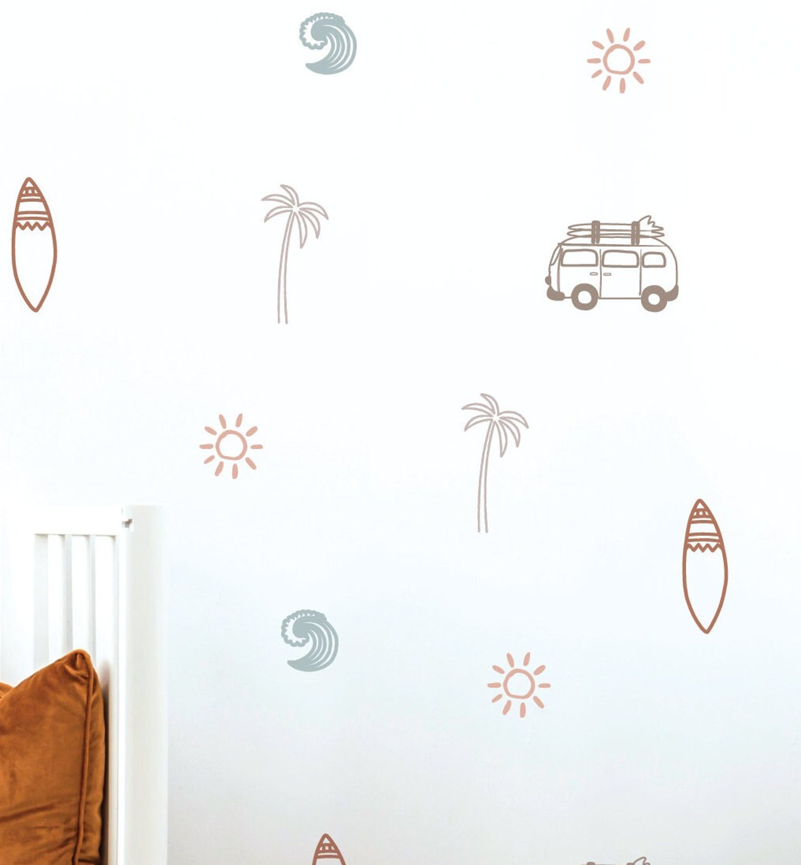 Coastal Surf Decor Nursery Wall Decals, Custom Kids Room Surf Wave Wall ...