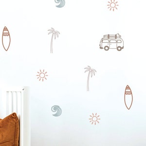 Ocean Wall Decals, Surf Wave Retro Van Ocean Wall Decals, Palm Tree ...