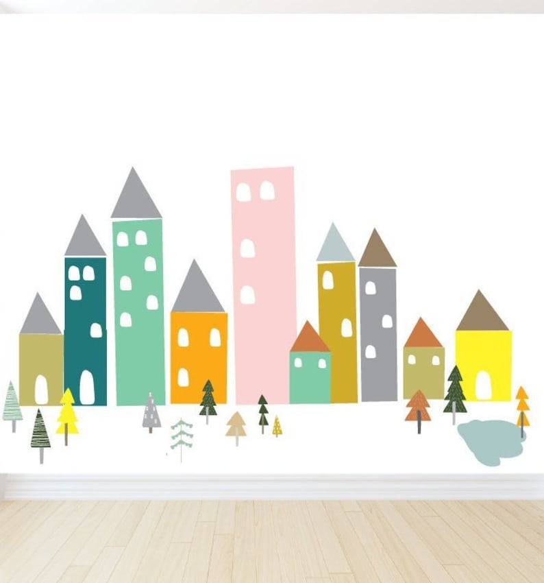 Sticker ville - Sticker ville - Sticker ville aux couleurs pastel ...