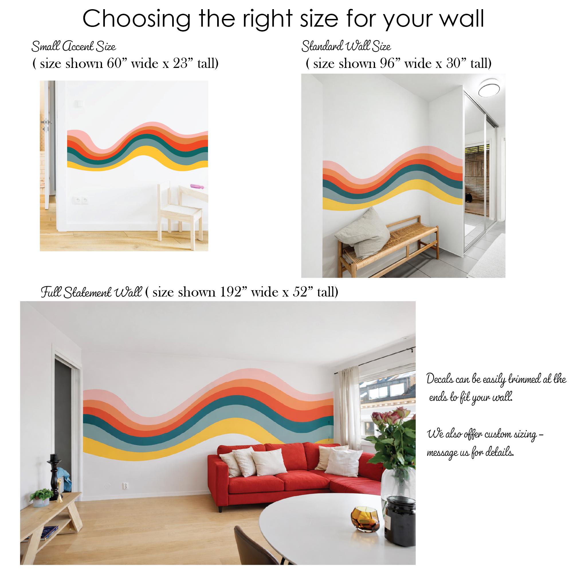 Retro Wavy Stripe Wall Decal – Colorful Rainbow Wall Art Sticker ...
