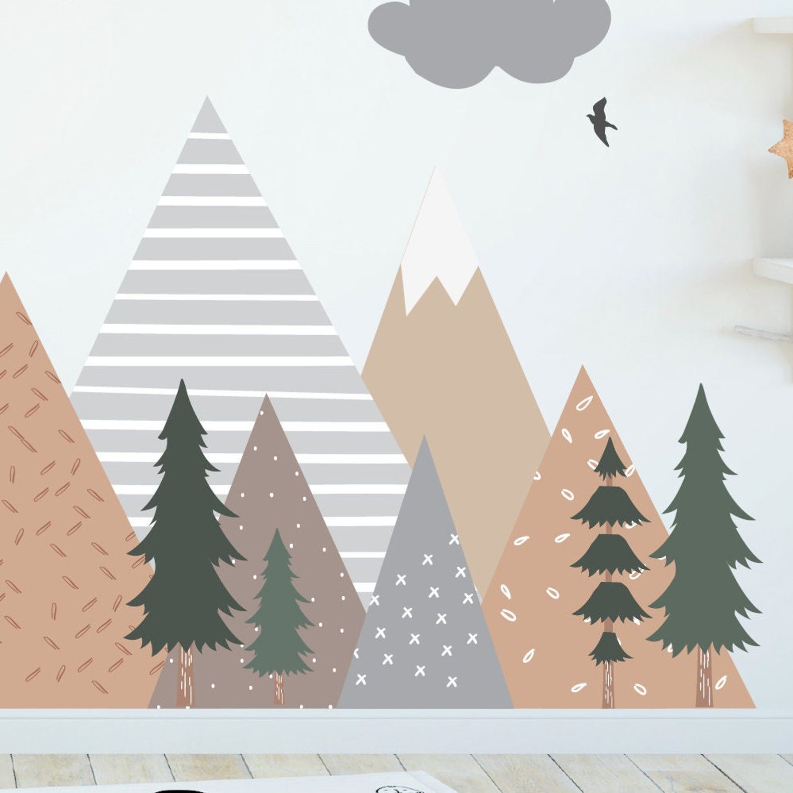 Nursery Wall Decals, Neutral Geometric Mountain Pine Forest Wall Decal ...