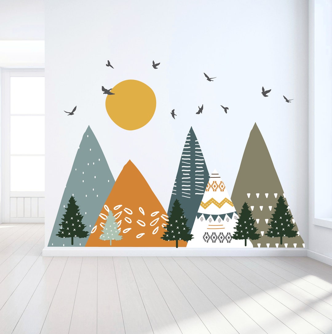Earthy Boho Mountain Wall Decals - Etsy