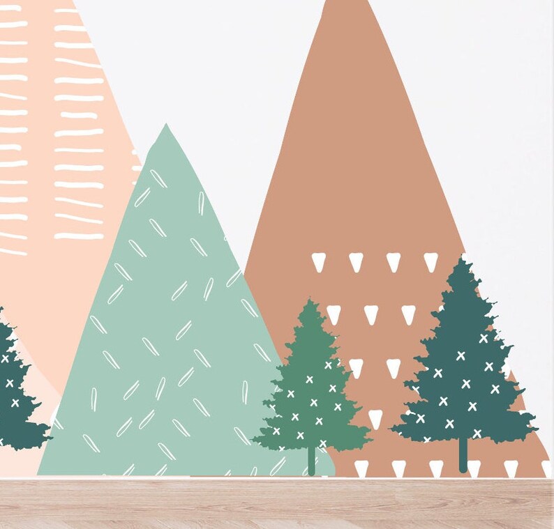 Boho Mountain Wall Decals, Removable Peel & Stick Wall Decals, Woodland ...