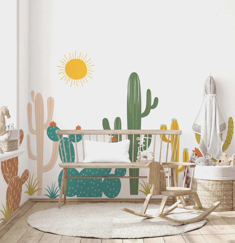 Boho Desert Cactus Wall Decals - Jumbo Kit Easy to Apply Reusable Wall ...