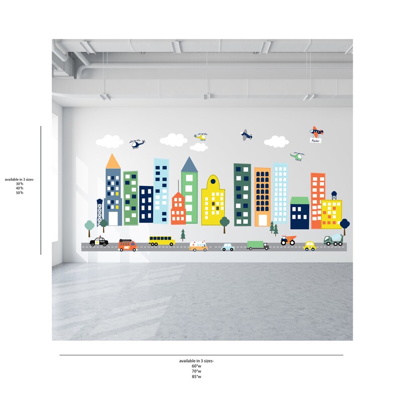 Cityscape Wall Decal - Cityscape Peel and Stick Wall Decals - Etsy