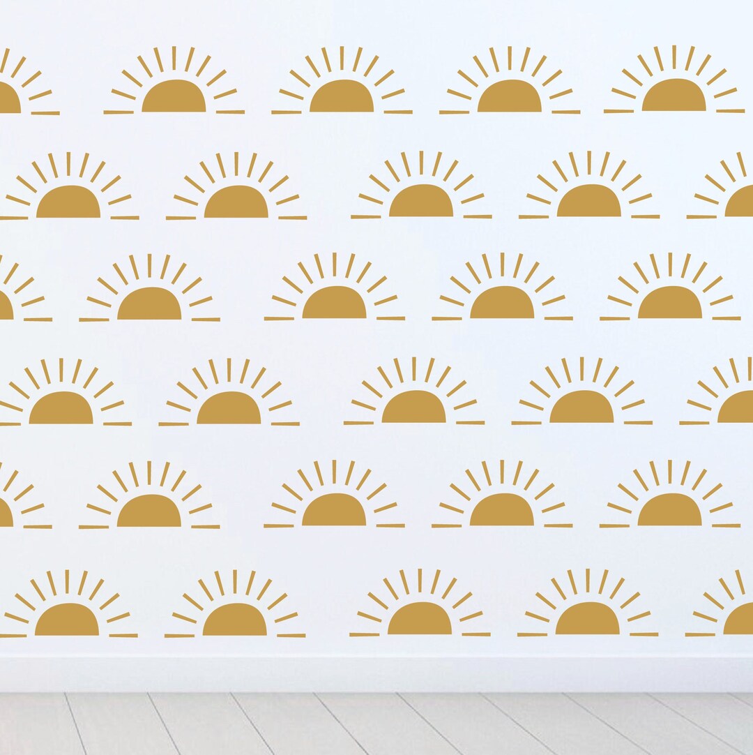 Sun Wall Decals - Boho Wall Decals - 3 Color Half Sun Wall Stickers ...