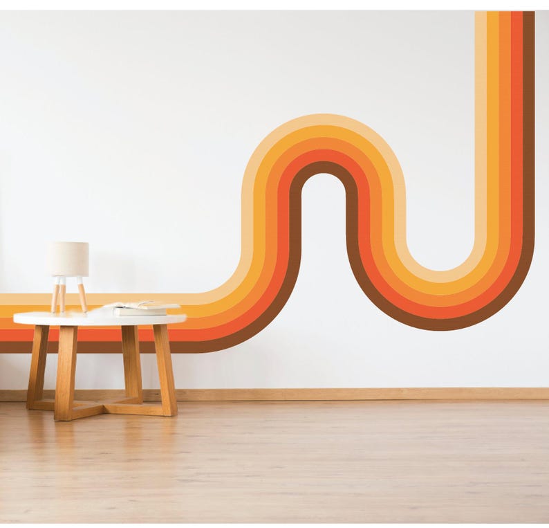 Retro Arch Stripe Wall Decal, Boho Rainbow Curve Wall Decor, Mid ...