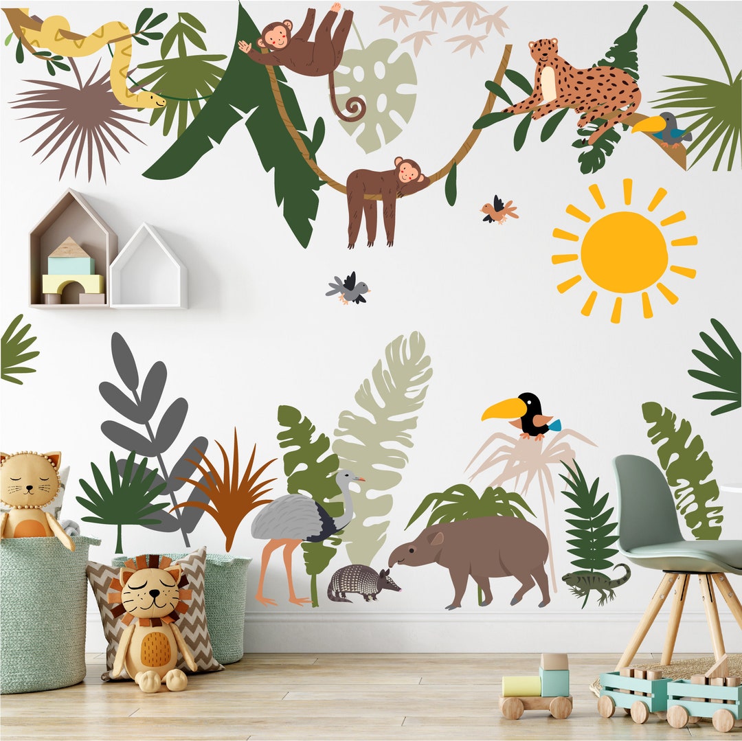 Tropical Rainforest Wall Decal: Peel and Stick Jungle Animals, Kids ...