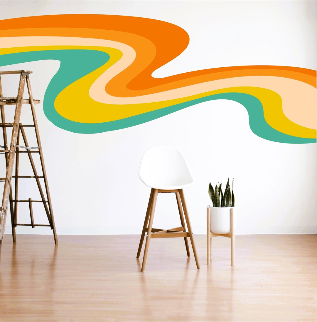Colorful Wavy Retro Stripe Wall Decal Easy to Apply Multiple Color and ...