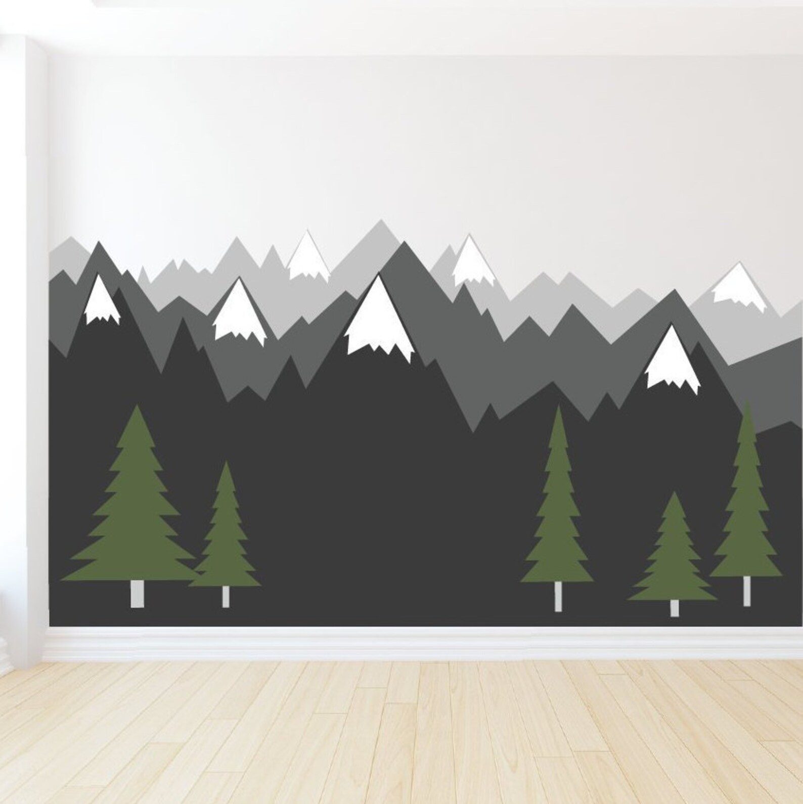 Grey Ombre Mountain With Pine Trees Black and Grey Mountain - Etsy