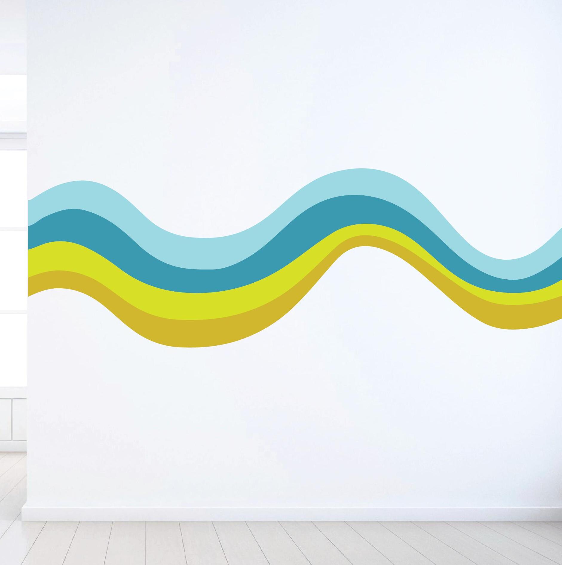 Rainbow Wavy Stripe Wall Decal, Retro Colorful Wall Stickers for Kids ...