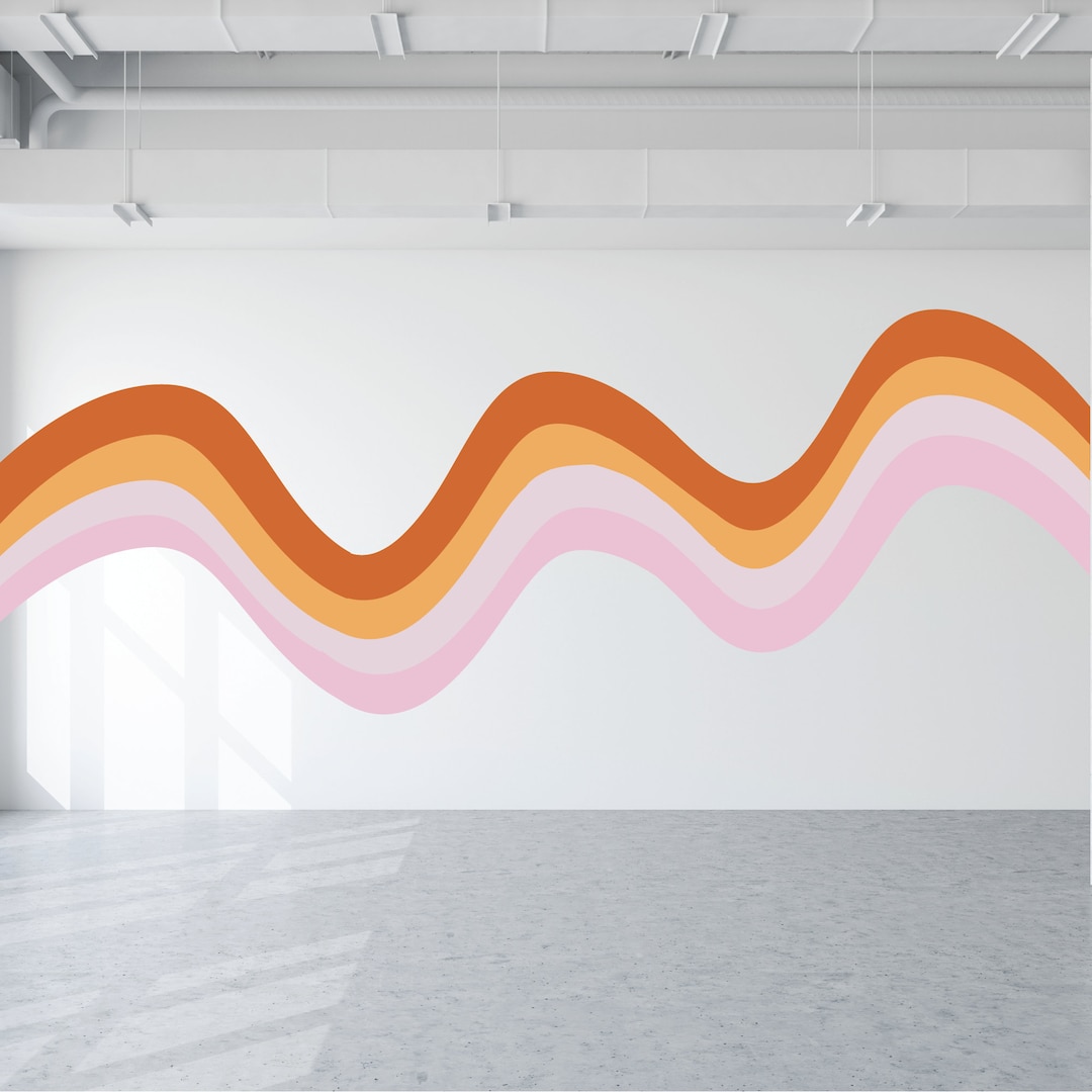 Wavy Retro Stipe Wall Decal - Colorful Rainbow Wall Art Sticker - Retro ...