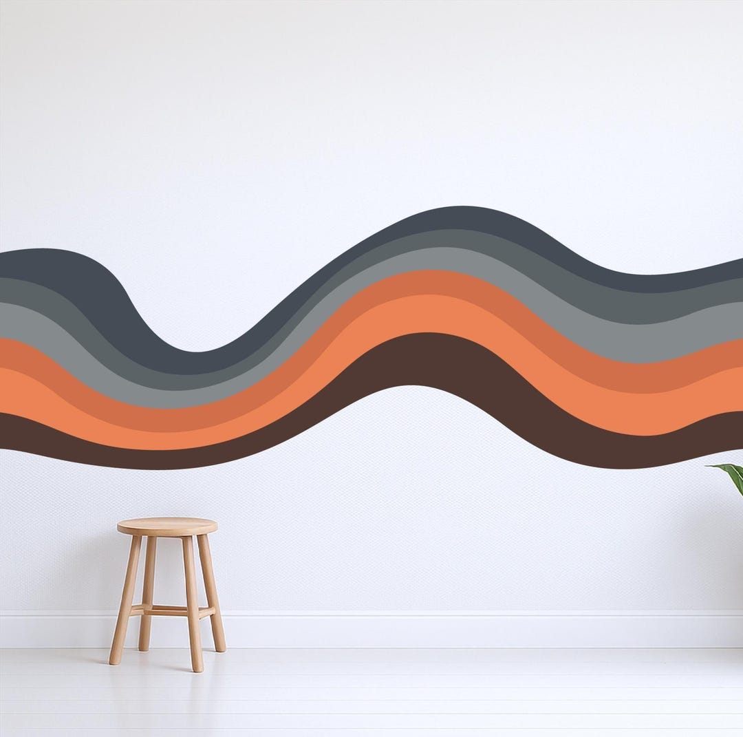 Where Blue Meets Rust Abstract Wave Stripe Wall Decal - Etsy